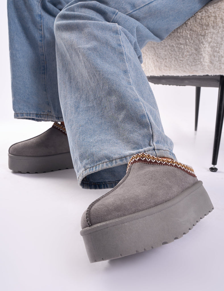 Nutmeg Grey Faux Fur Lined Platform Mules|Public Desire – Public Desire AU