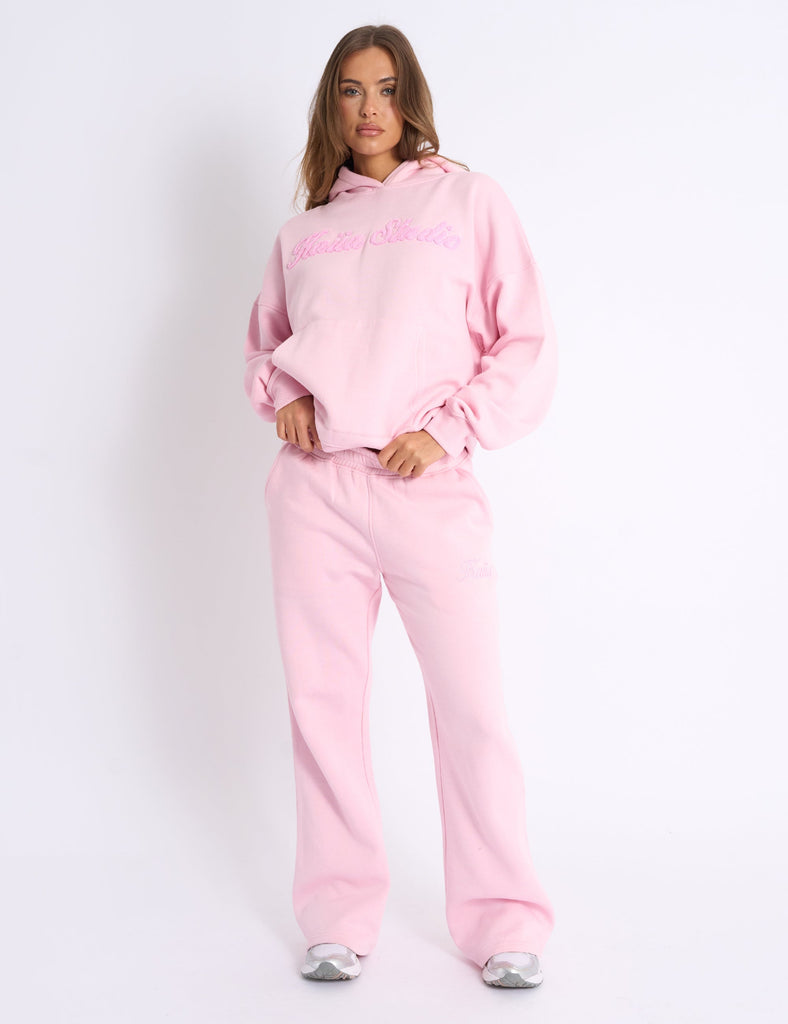 Kaiia Studio Borg Script Logo Oversized Hoodie Baby Pink | Public ...