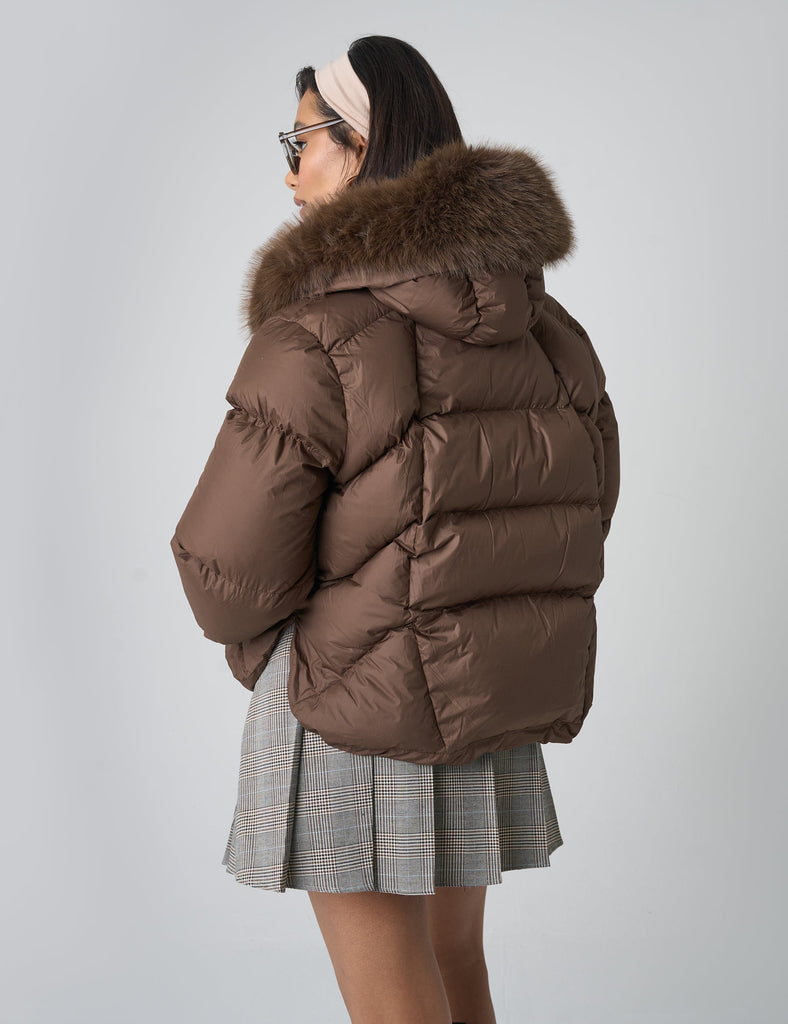 Faux Fur Trim Puffer In Chocolate | Public Desire – Public Desire AU