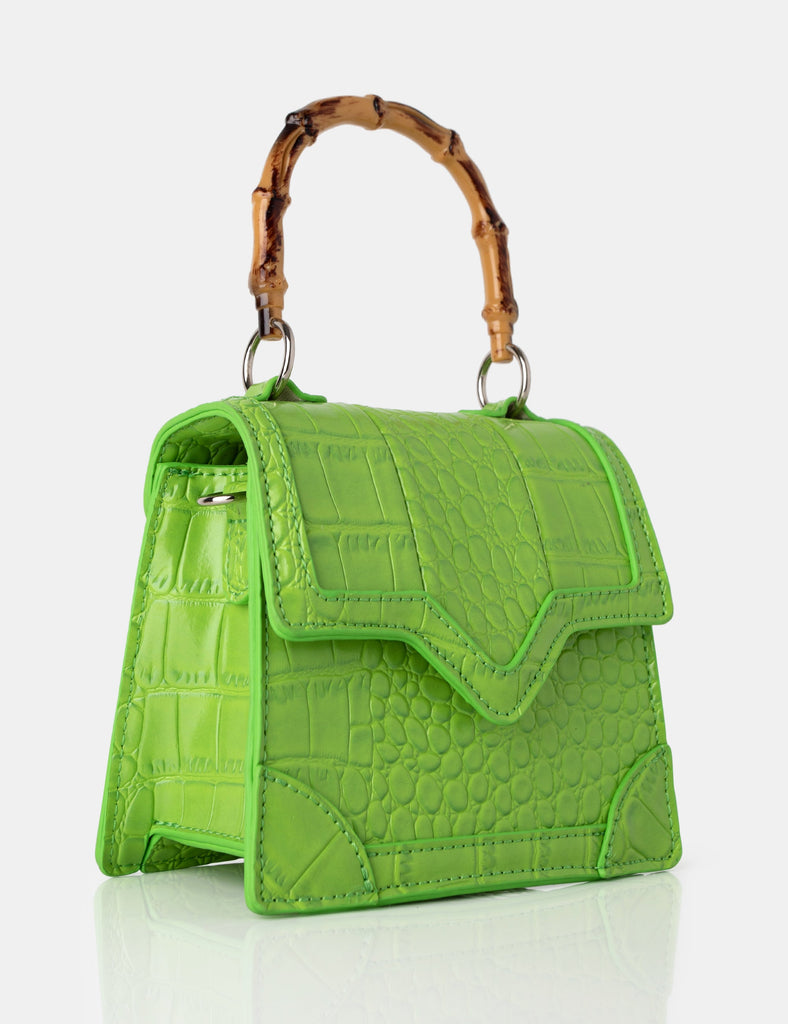 Jessica Apple Green Bamboo Top Handle Croc Mini Bag | Public Desire ...