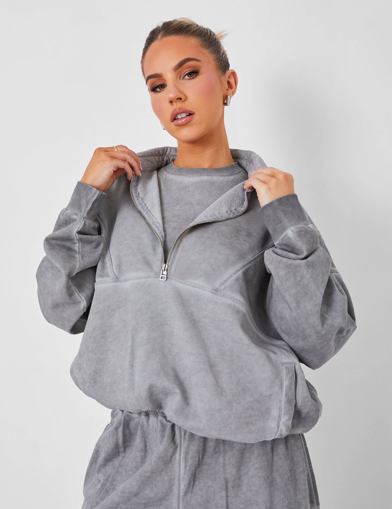 Half Zip Oversized Sweatshirt Co-ord Washed Grey | Public Desire ...