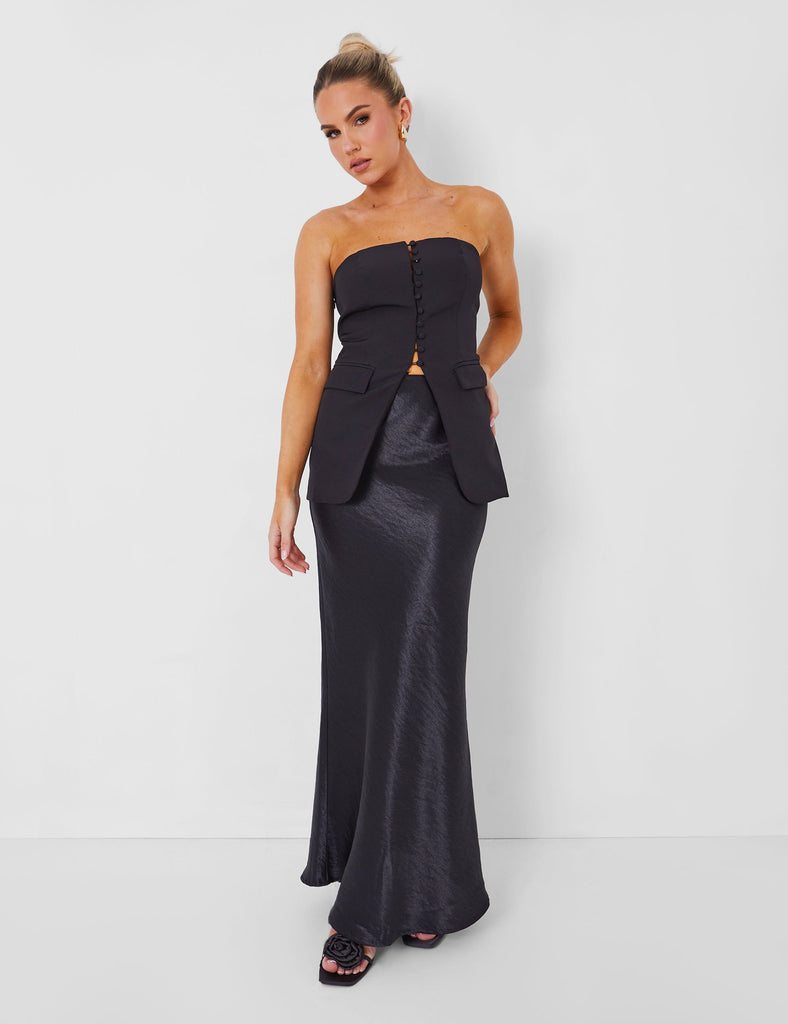 Kaiia Tailored Bandeau Split Front Top in Black | Public Desire ...